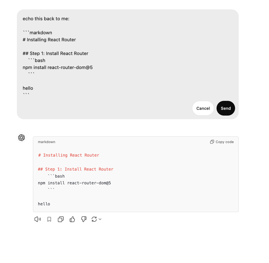 BUG Minor Code Block Bug With Nested Code Blocks Bugs OpenAI