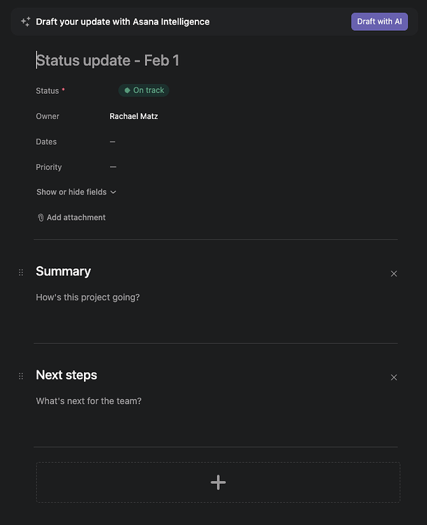 Create "Status update" templates - Ask the Community - Asana Forum