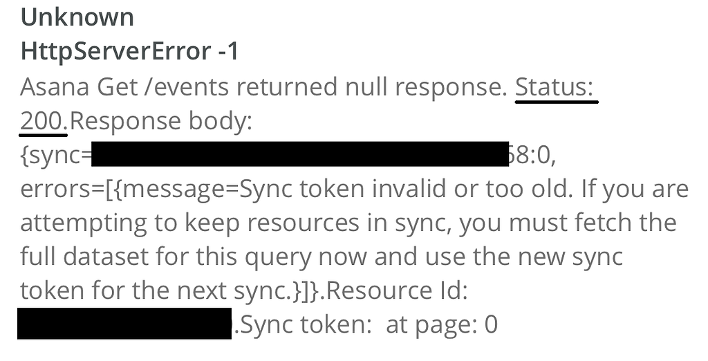 Get events returns a sync token error with status 200 instead of 412 ...