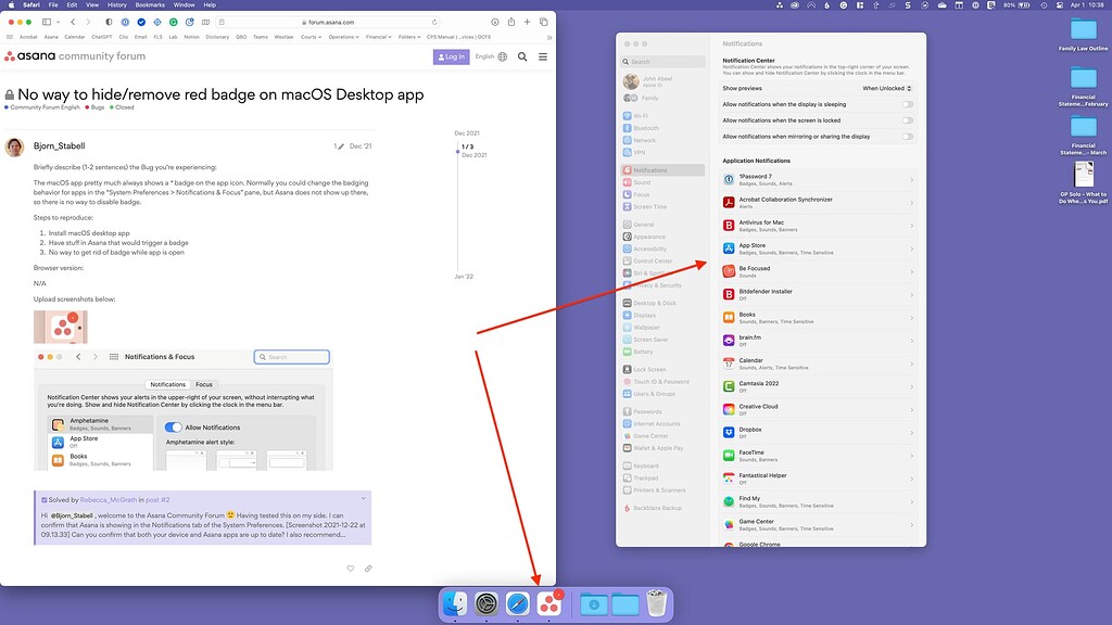 Asana Desktop App not appearing in MacOS' Notification Center - Closed ...