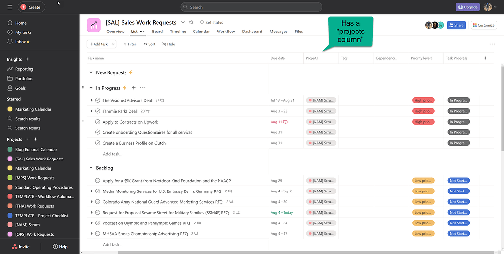 Projects Column - Ask the Community - Asana Forum
