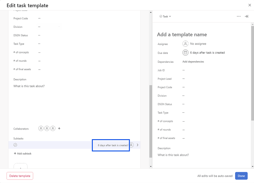 Task Template - Subtask Due Date relative to Parent Task Due Date - Ask ...