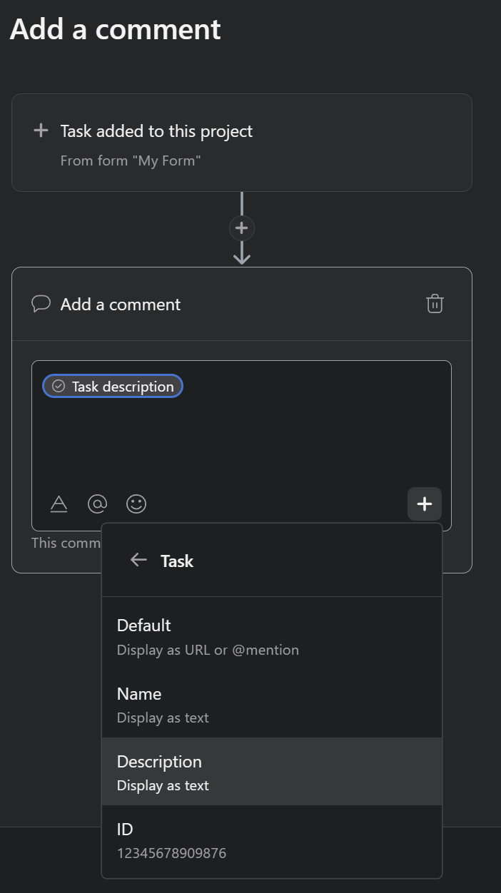 Add comments to a task with a form or something else - Integrations ...
