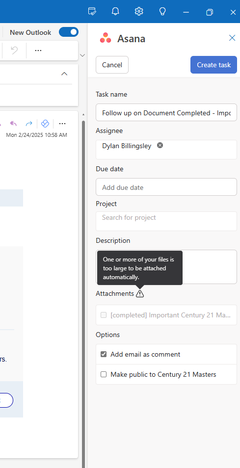 Asana app/integration in outlook limits file size to 3mb - Made by Asana Apps - Asana Forum