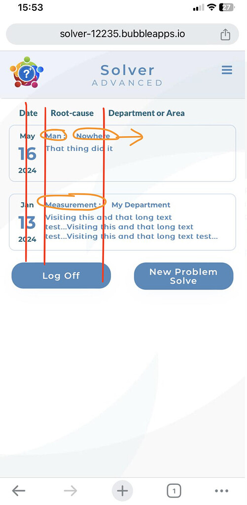 Aligning repeating group data with headings - Responsiveness - Bubble Forum