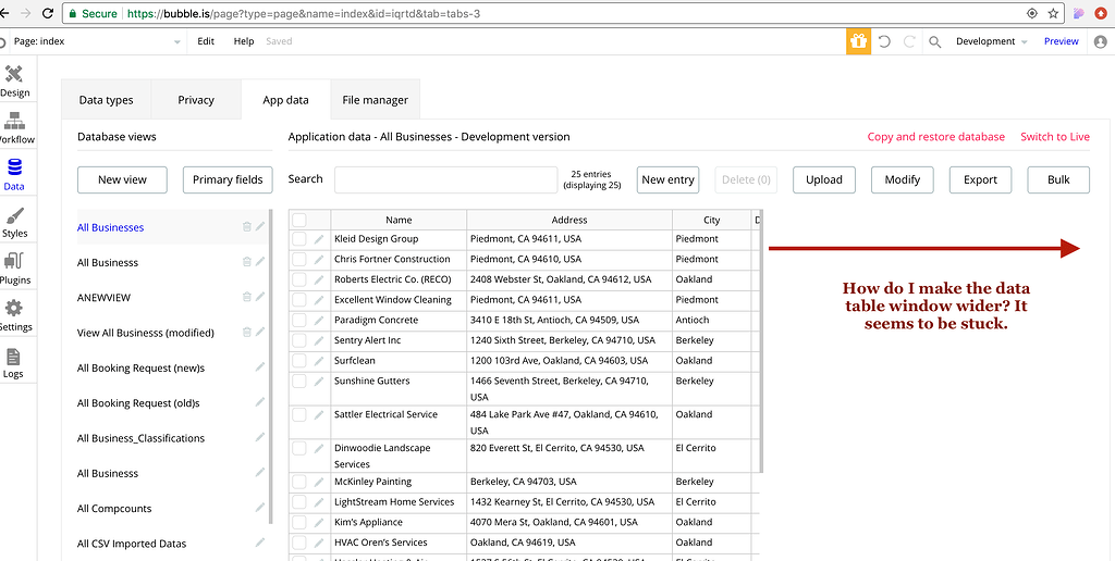 How can I make the Data Table wider? - Database - Bubble Forum