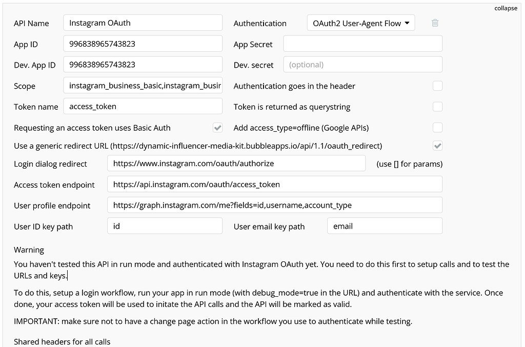 Instagram Oauth- missing client ID error? - Need help - Bubble Forum