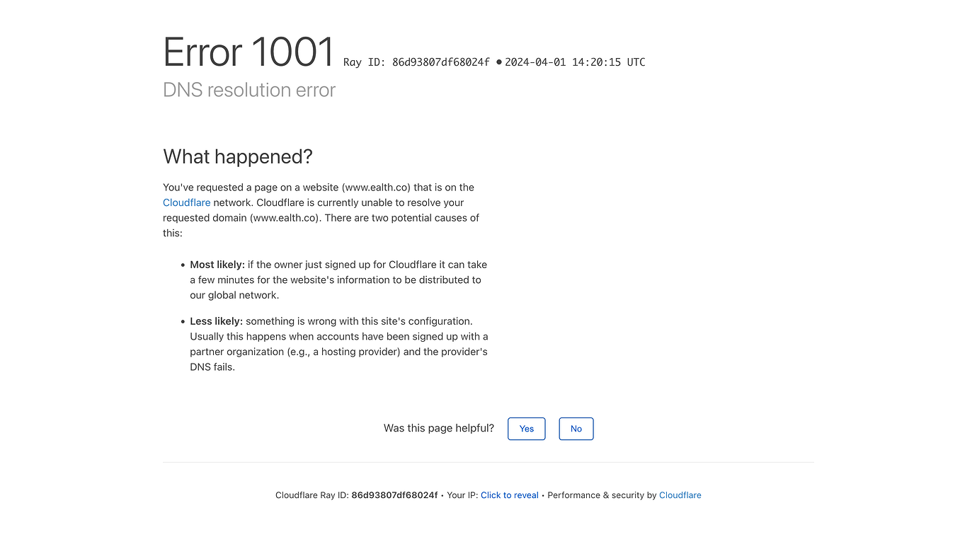 Error 1001 DNS resolution error (no cloudflare account) - Need help ...