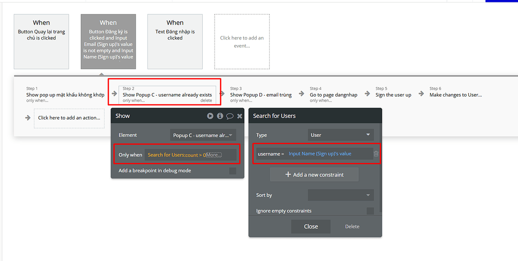 Checking the condition how to appear pop up if username already exists - Need help - Bubble Forum