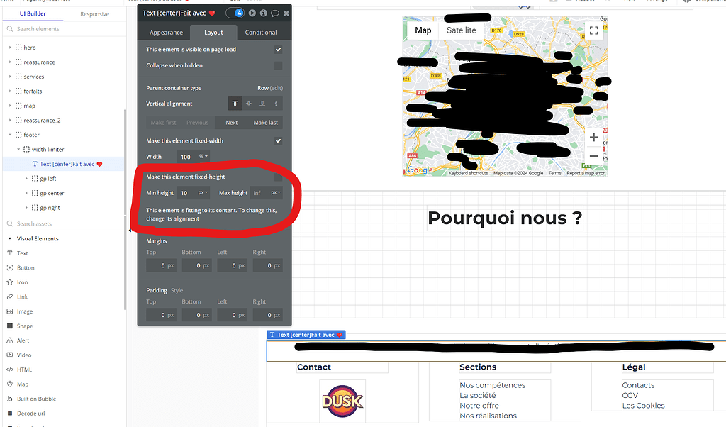 "This element is fitting to its content. To change this, change its ...