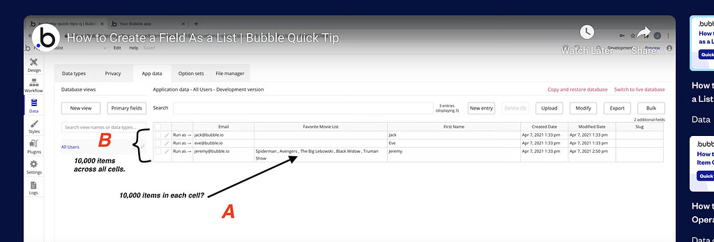 List Of Things 10,000 Limit - Database - Bubble Forum
