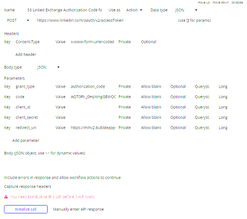 LinkedIn API "A required parameter \"grant_type\" is missing" - Need help - Bubble Forum