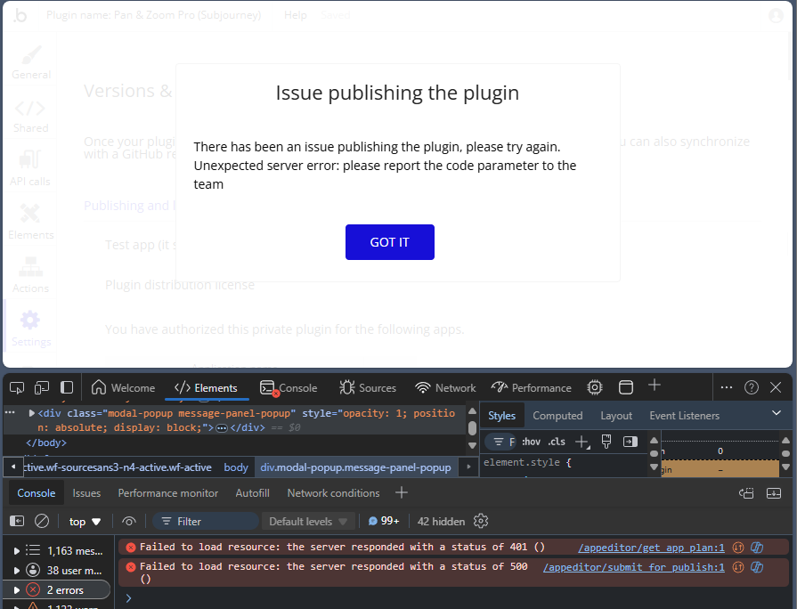 Cannot publish private plugin - Server error - Plugins - Bubble Forum