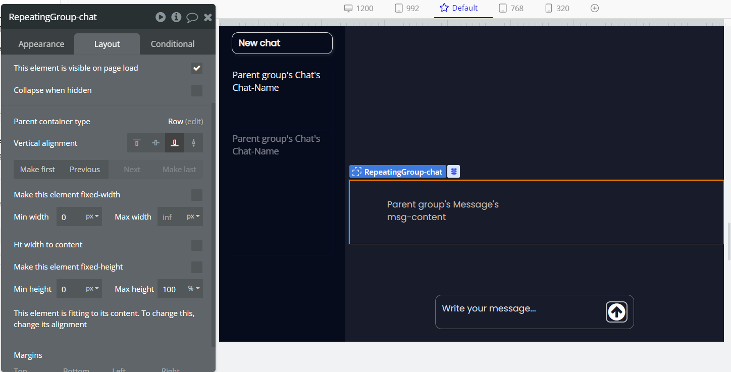 How Do I Make A Chat Where The Page Doesnt Scroll But The Repeating Group Does Need Help 