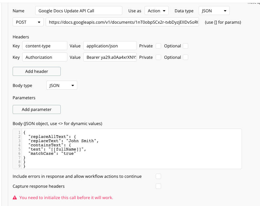 JSON payload error - Google Docs API - APIs - Bubble Forum
