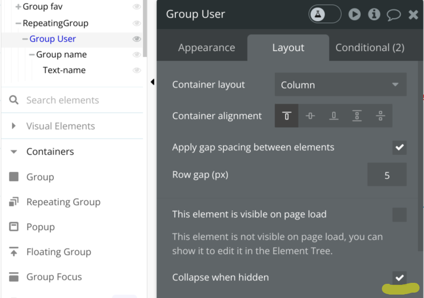 Group not collapsing when hidden in a RG - Responsiveness - Bubble Forum