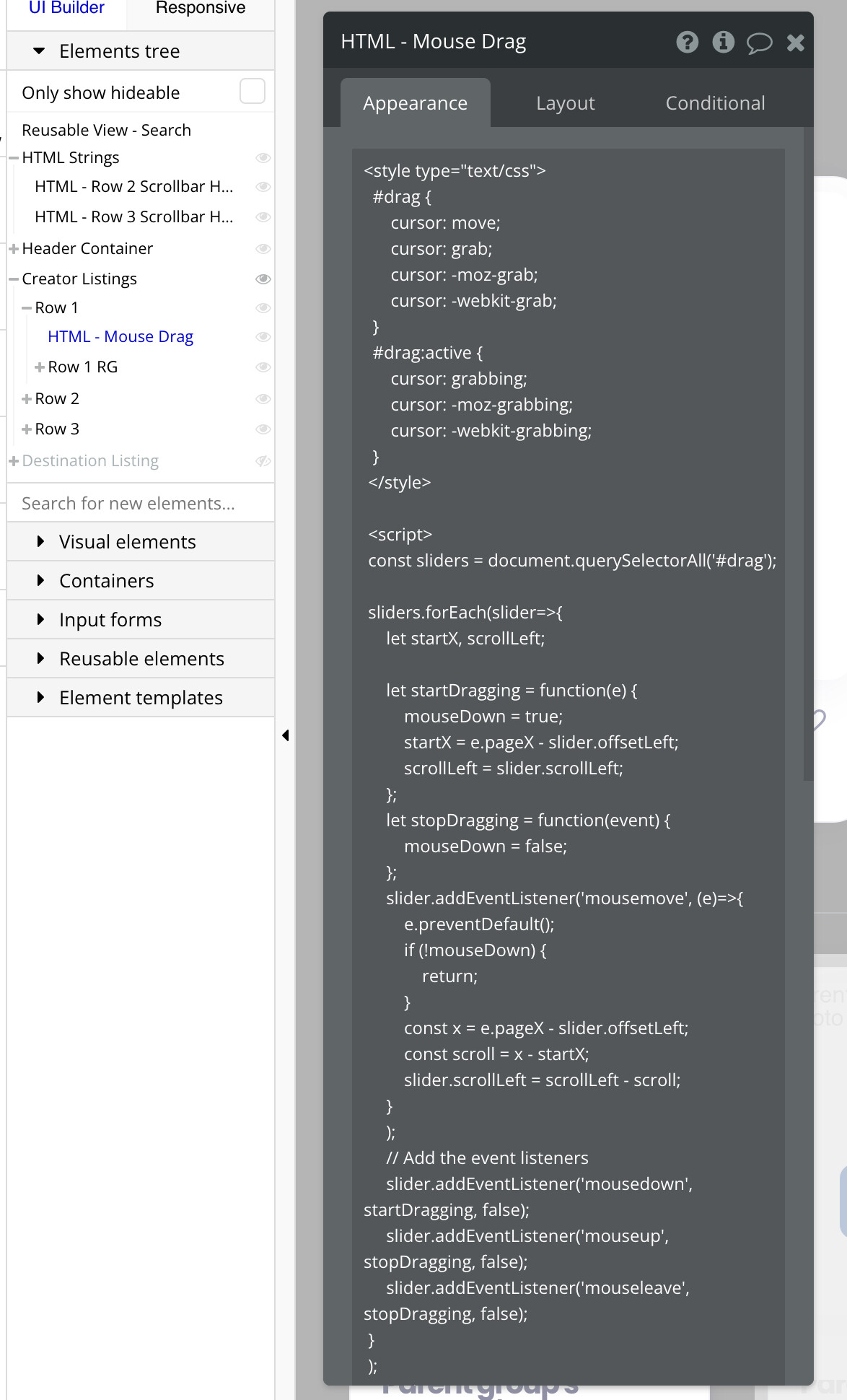 Horizontal Scrolling with 🐭 Mouse Drag? - #29 by jamie5 - Plugins - Bubble Forum