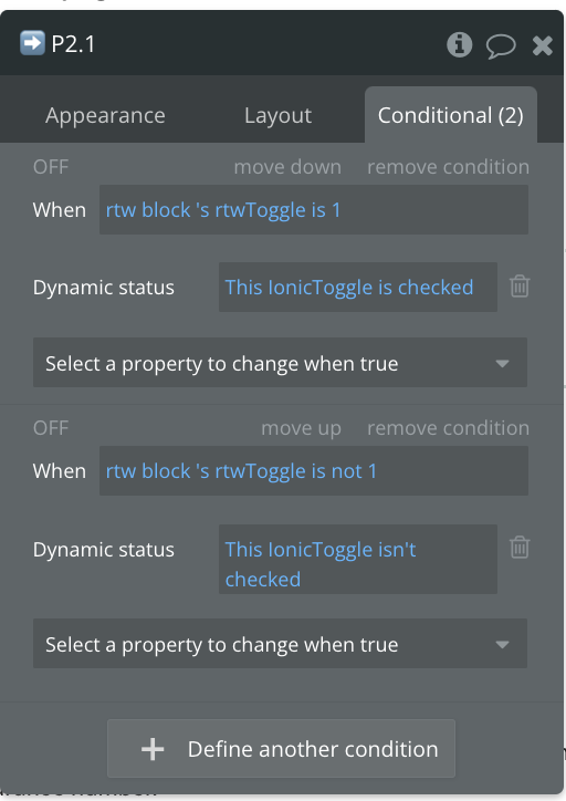 Set conditionals/workflows to only allow one input from multiple Ionic toggles - Need help ...