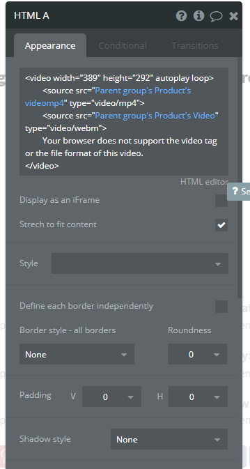 Using the HTML tool to show small html5 videos, but they won't resize ...