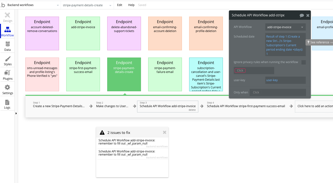 Backend Workflows Empty Parameter Keys Bugs Bubble Forum