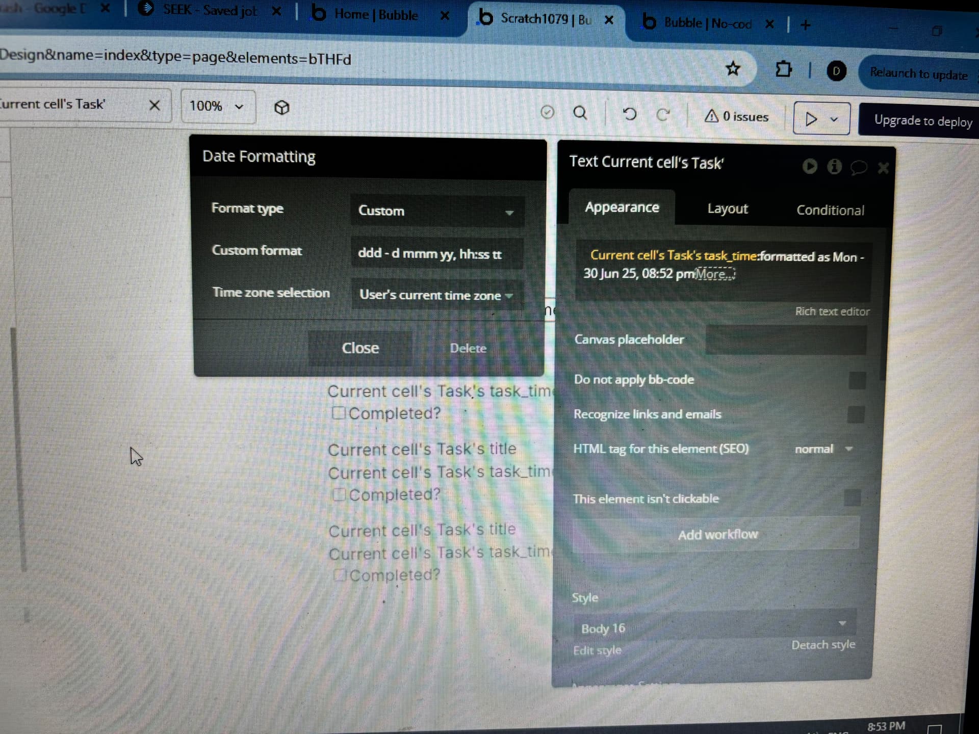 Tine not displaying correctly - Bugs - Bubble Forum