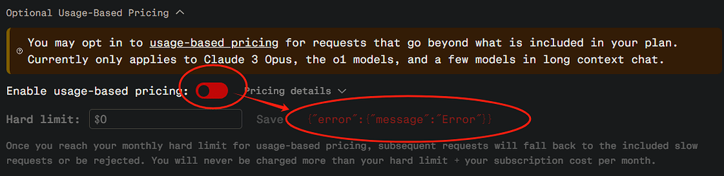 Enable usage-based pricing {"error":{"message":"Error"}} - Bug Reports - Cursor - Community Forum