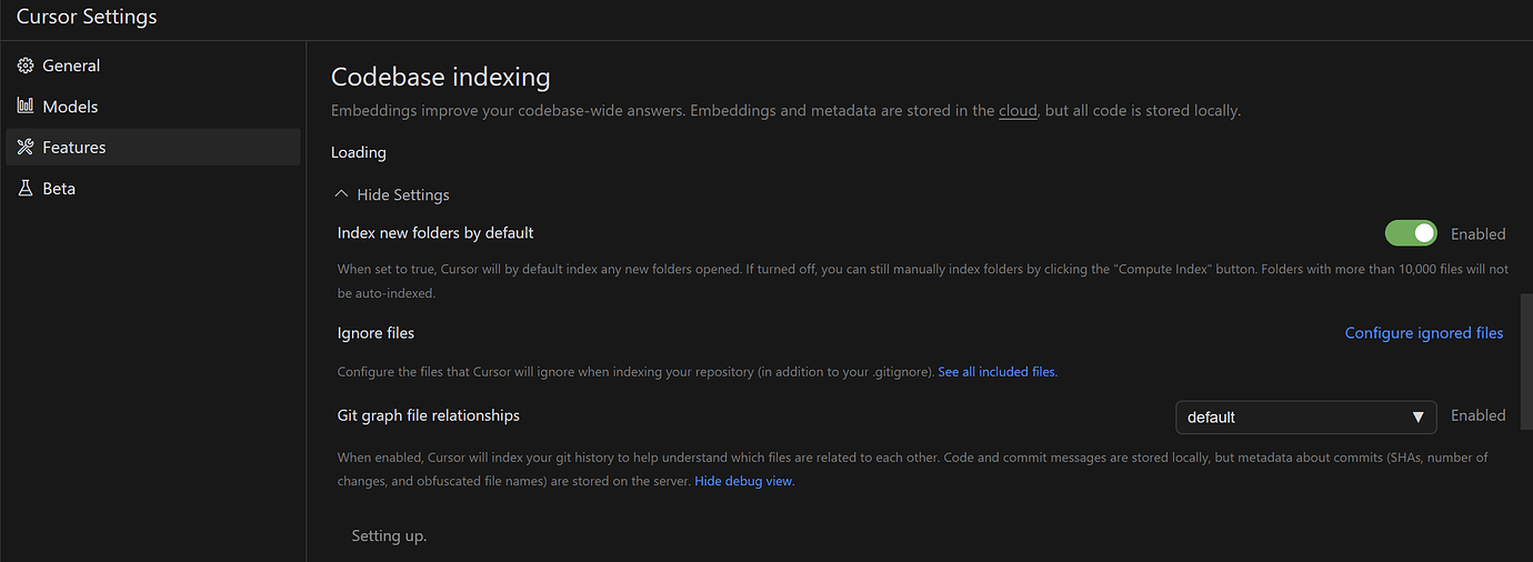 Codebase indexing stuck loading - Bug Reports - Cursor - Community Forum