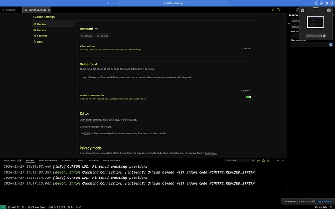 Error: [internal] Stream closed with error code NGHTTP2_REFUSED_STREAM - Bug Reports - Cursor ...