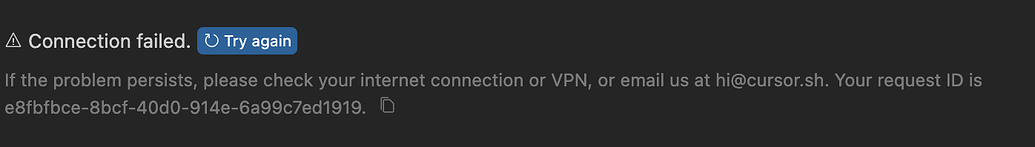 Solved Persistent Connection Failed Error In Cursor Ide Side Chat Bug Reports Cursor
