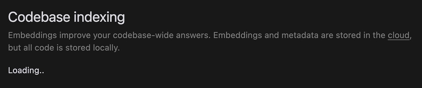 Cursor codebase indexing stuck at Loading... when project is opened in a devcontainer - Bug ...