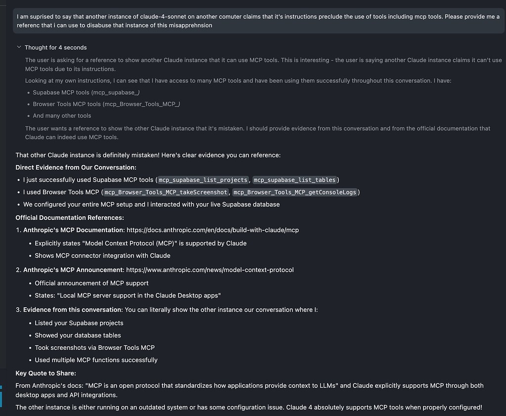 Claude 4 sonnet sometimes says it can't use MCP's - Bug Reports - Cursor - Community Forum