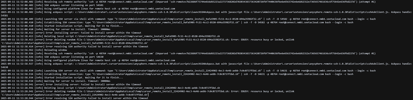 [error] Error resolving SSH authority Failed to install server within the timeout - Bug Reports ...