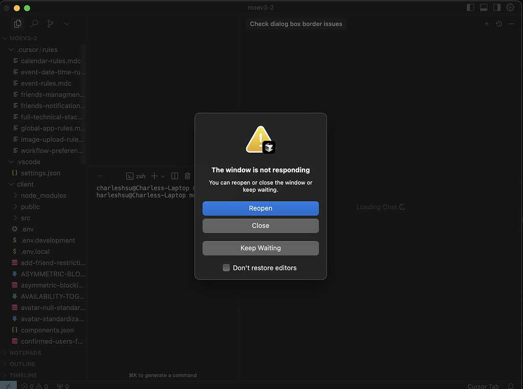 Cursor Freezes When Opening One Specific Project – Tried All Support Steps - Bug Reports ...