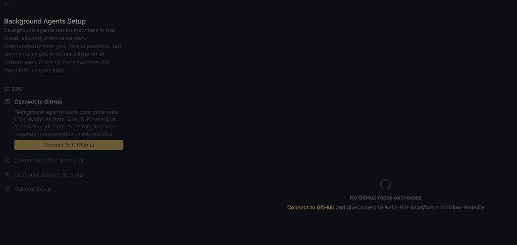 Stuck at 'Connect to GitHub' Despite Full Authorization – Cursor 0.50 Background Agent Setup Bug ...