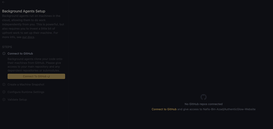 Stuck at 'Connect to GitHub' Despite Full Authorization – Cursor 0.50 Background Agent Setup Bug ...