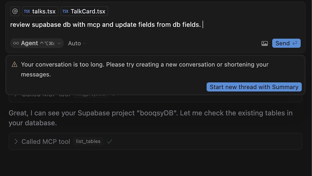 Your conversation is too long - Bug Reports - Cursor - Community Forum