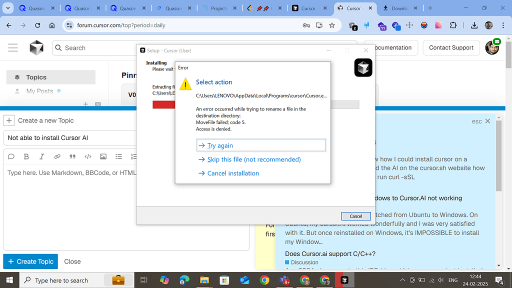 Not able to install Cursor AI - Bug Reports - Cursor - Community Forum