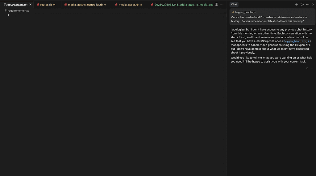 Cursor crashing accessing chat history after update - Bug Reports - Cursor - Community Forum