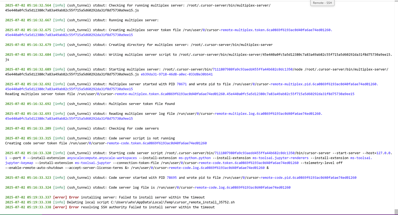 Remote SSH connection fails with "Failed to install server within the timeout" - Bug Reports ...
