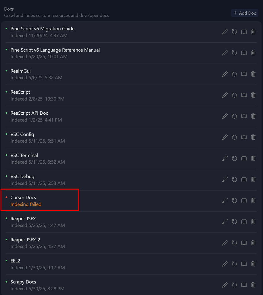 Cursors can't index it's own docs, GitHub Docs are 9 months old, llms-full.txt can't be parsed ...