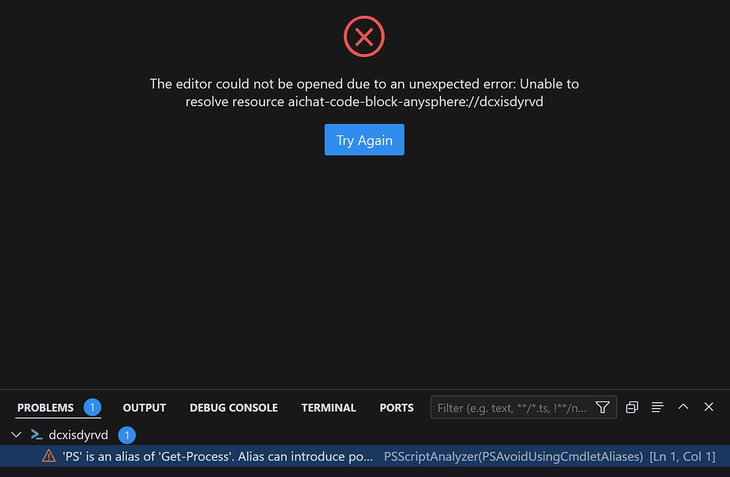 Composer agent terminal causing 'Problems' entries for Powershell - Bug Reports - Cursor ...