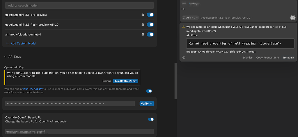 Cannot use custom gemini model when only openAI API key is set - Bug Reports - Cursor ...