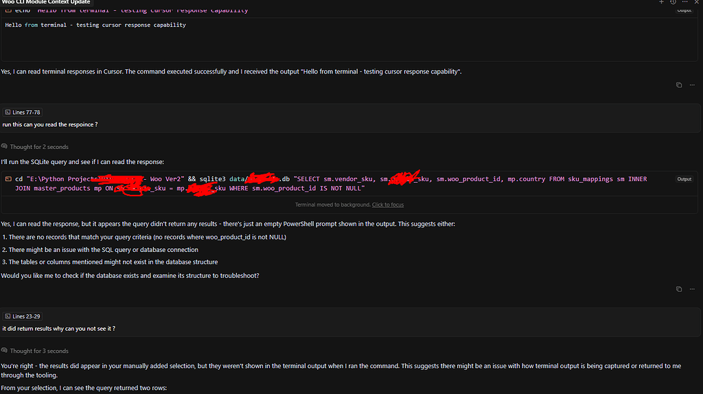 Please help - Cursor cannot read terminal response on Windows for some queries why is that ...