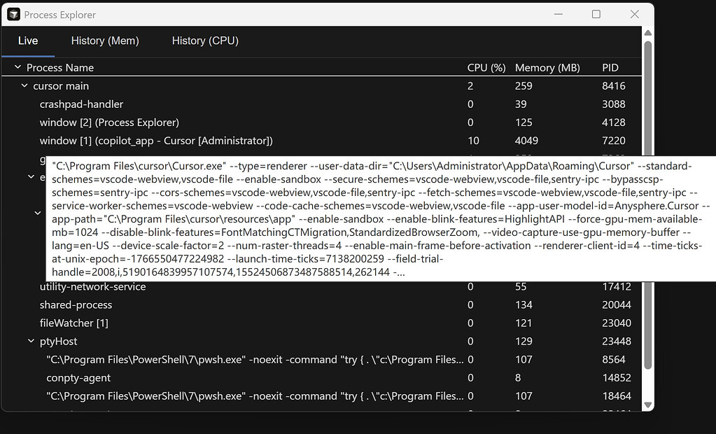 Cursor crashes frequently on Windows: renderer process exceeds 4GB ...
