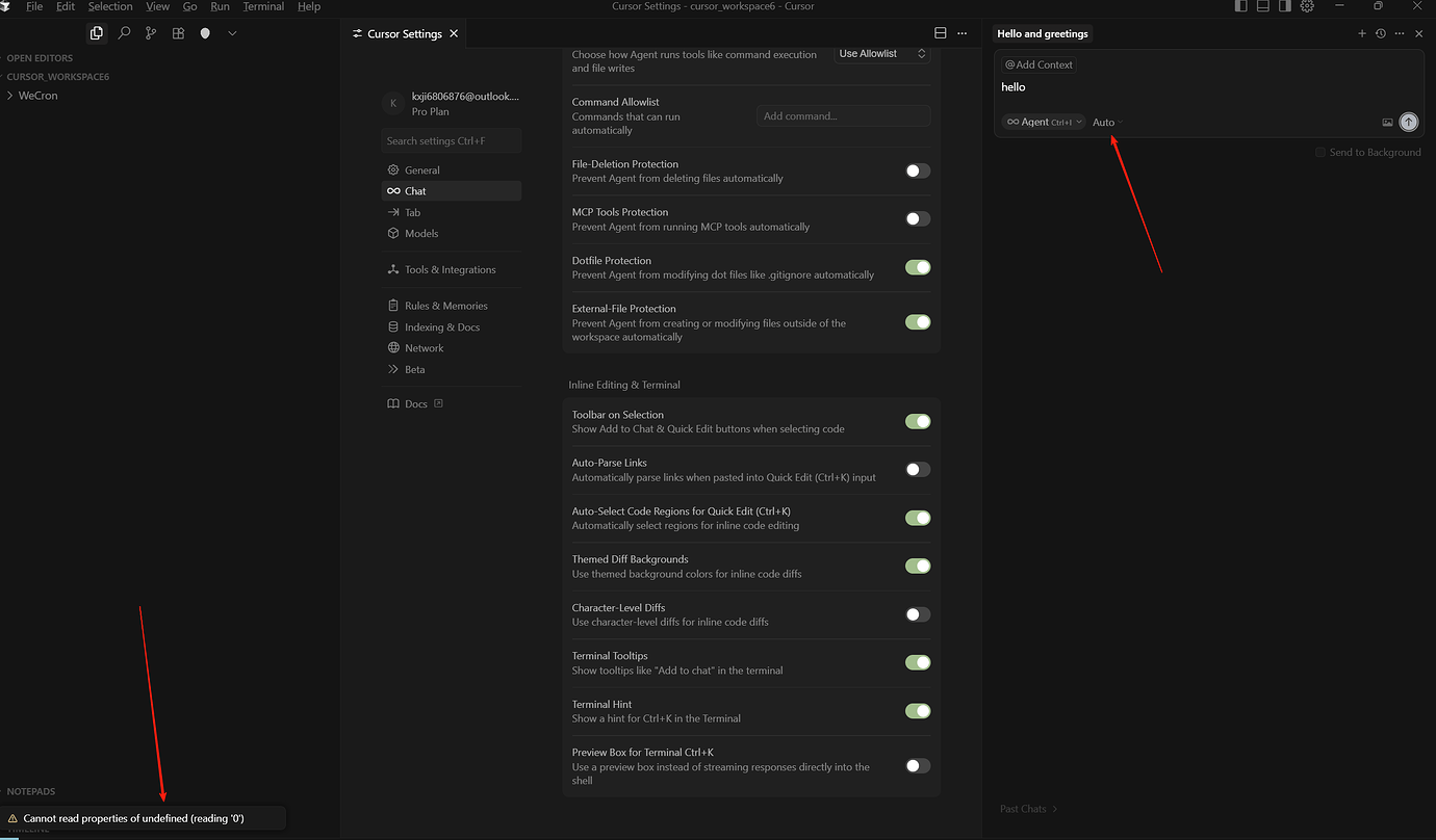 Cannot read properties of undefined (reading '0') - Bug Reports - Cursor - Community Forum