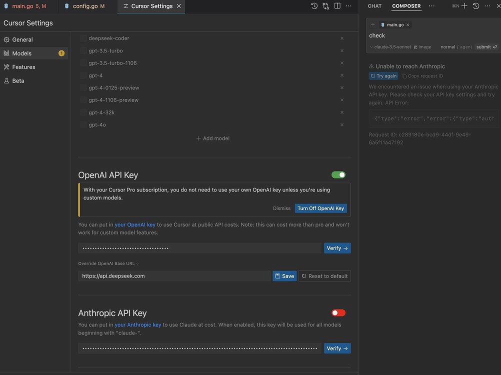 Composer not works with custom model - Bug Reports - Cursor - Community Forum