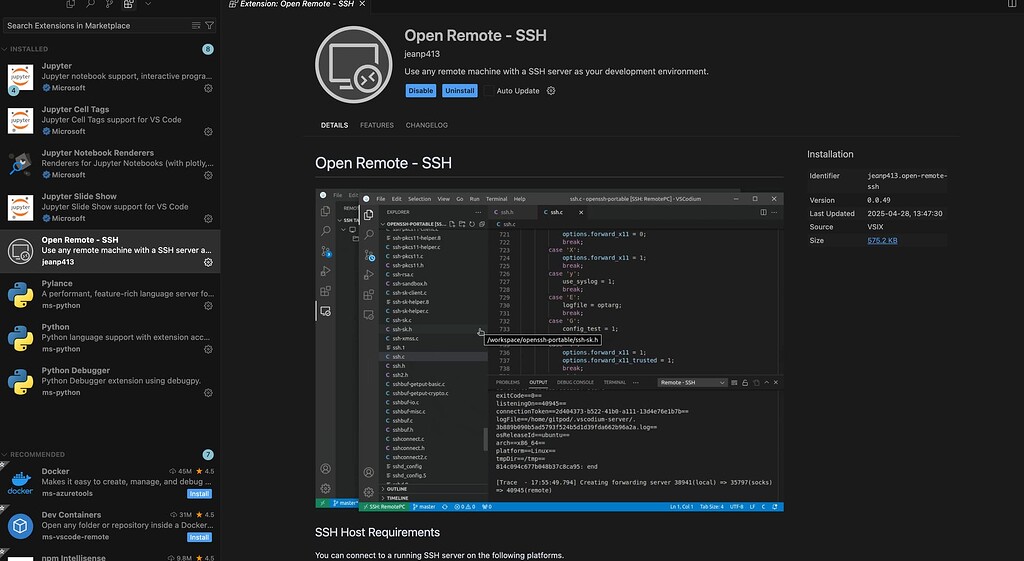 Installed Open Remote Ssh Extension Disappears Bug Reports Cursor