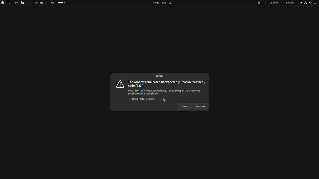 App crashes a few seconds after clicking the "Send" button - Bug Reports - Cursor - Community Forum