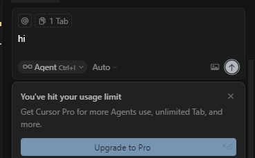 One month has passed You've hit your usage limit Get Cursor Pro for more Agents use, unlimited ...