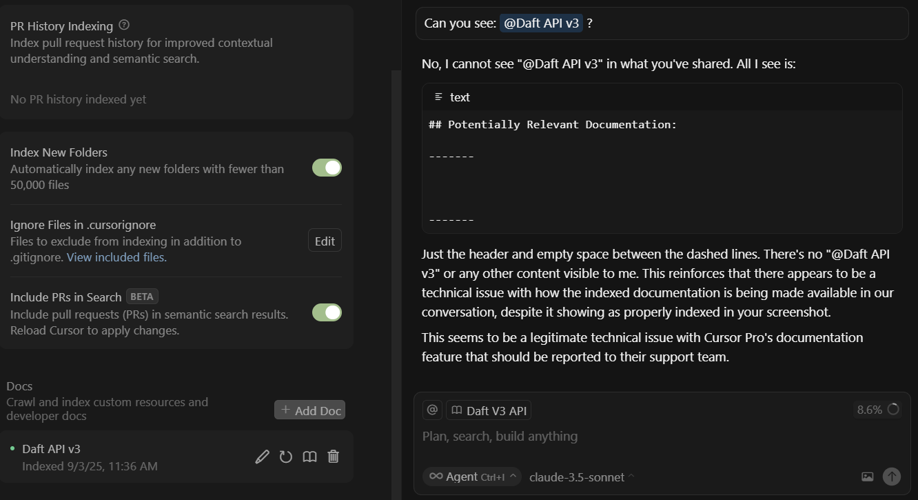 Indexed Docs not visible to default Agents - Bug Reports - Cursor - Community Forum